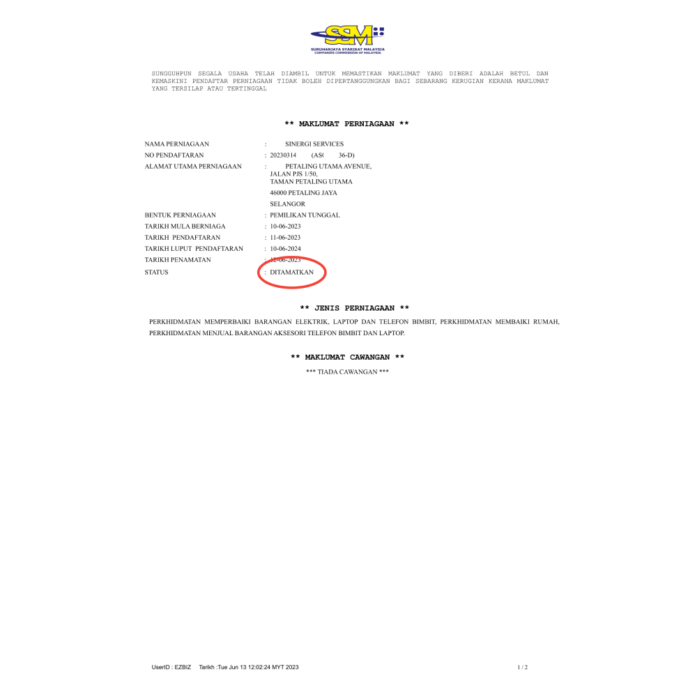 SSM Ezbiz Online Renew | Reprint | Daftar | Lesen Perniagaan
